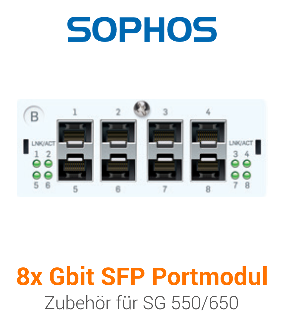 Sophos 8 port GbE SFP FleXi Port module (End of Sale/Life) | 8x 1GbE SFP